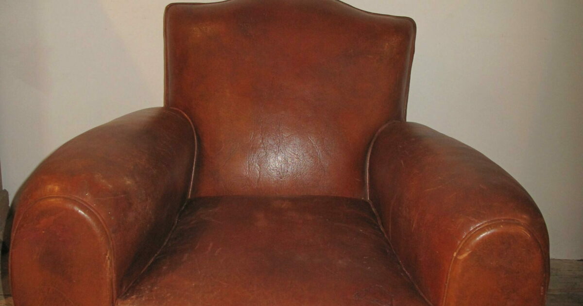 Large French Leather Moustache Chair. | French Country Antiques